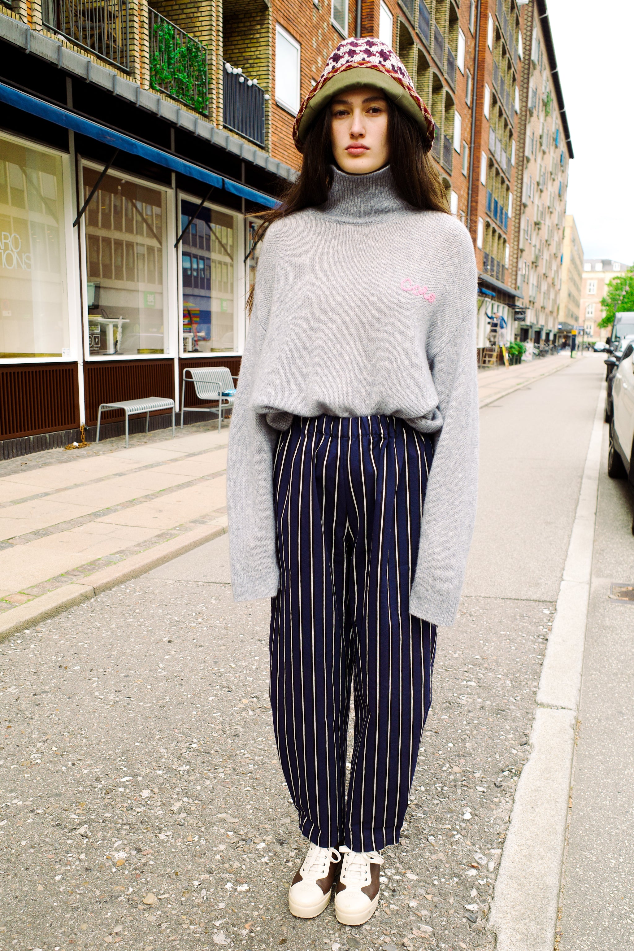 Caro Editions Coco Pants - Blue with White Red Stripe and Bows