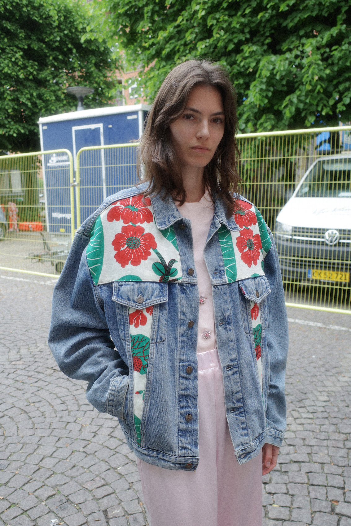 Caro Editions Upcycled Denim Jacket with deadstock fabric