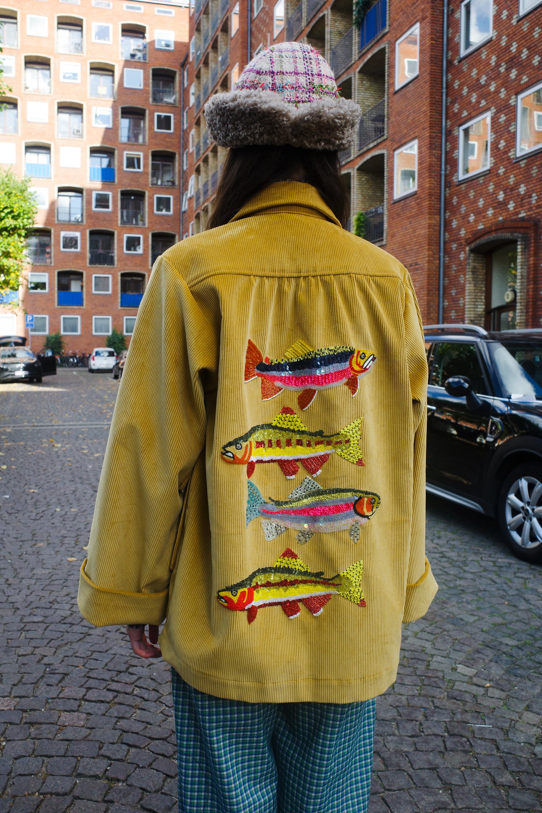 Ana Coat – corduroy fish embroidery