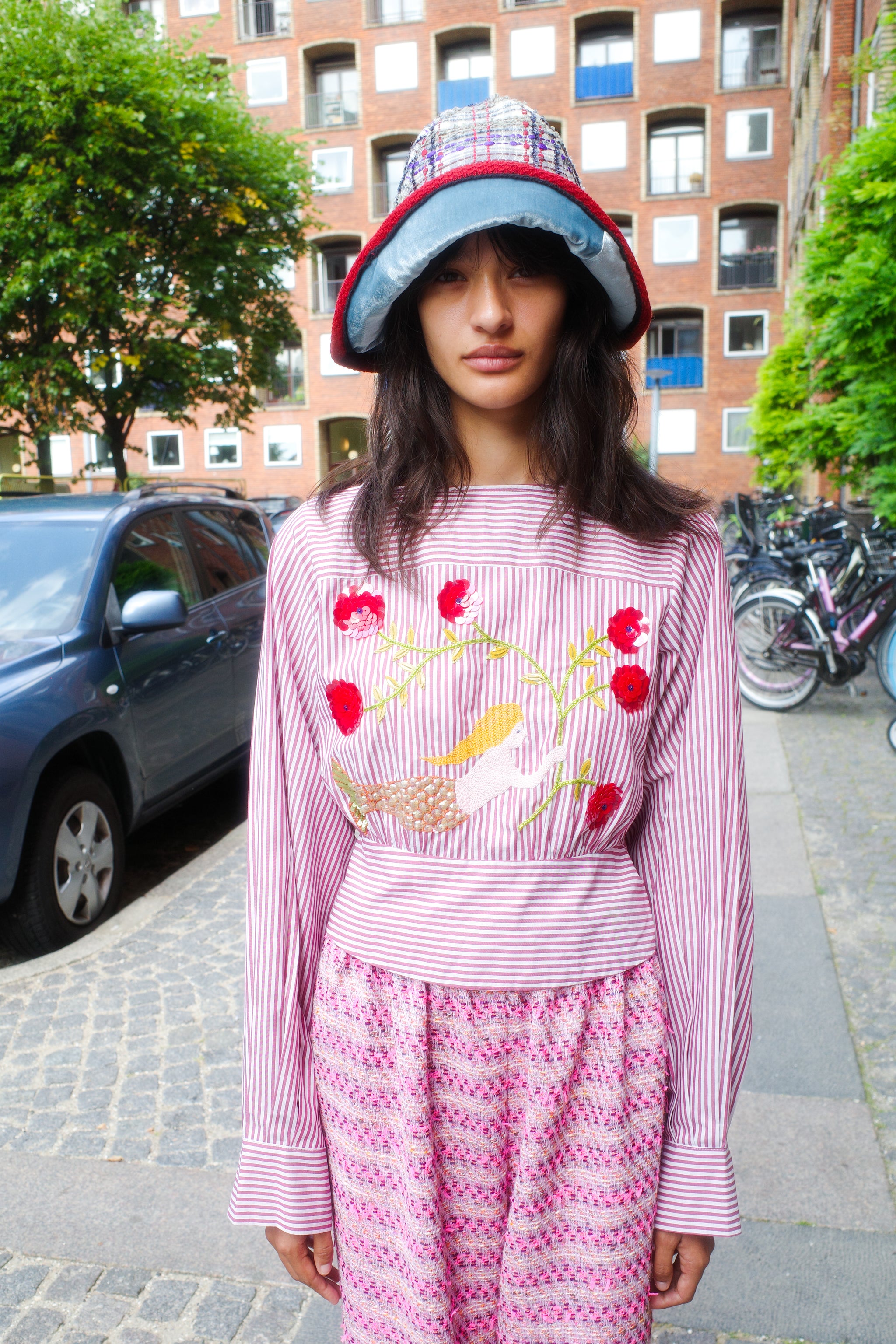 Caro Editions Olga Shirt - Pink Check with Angels