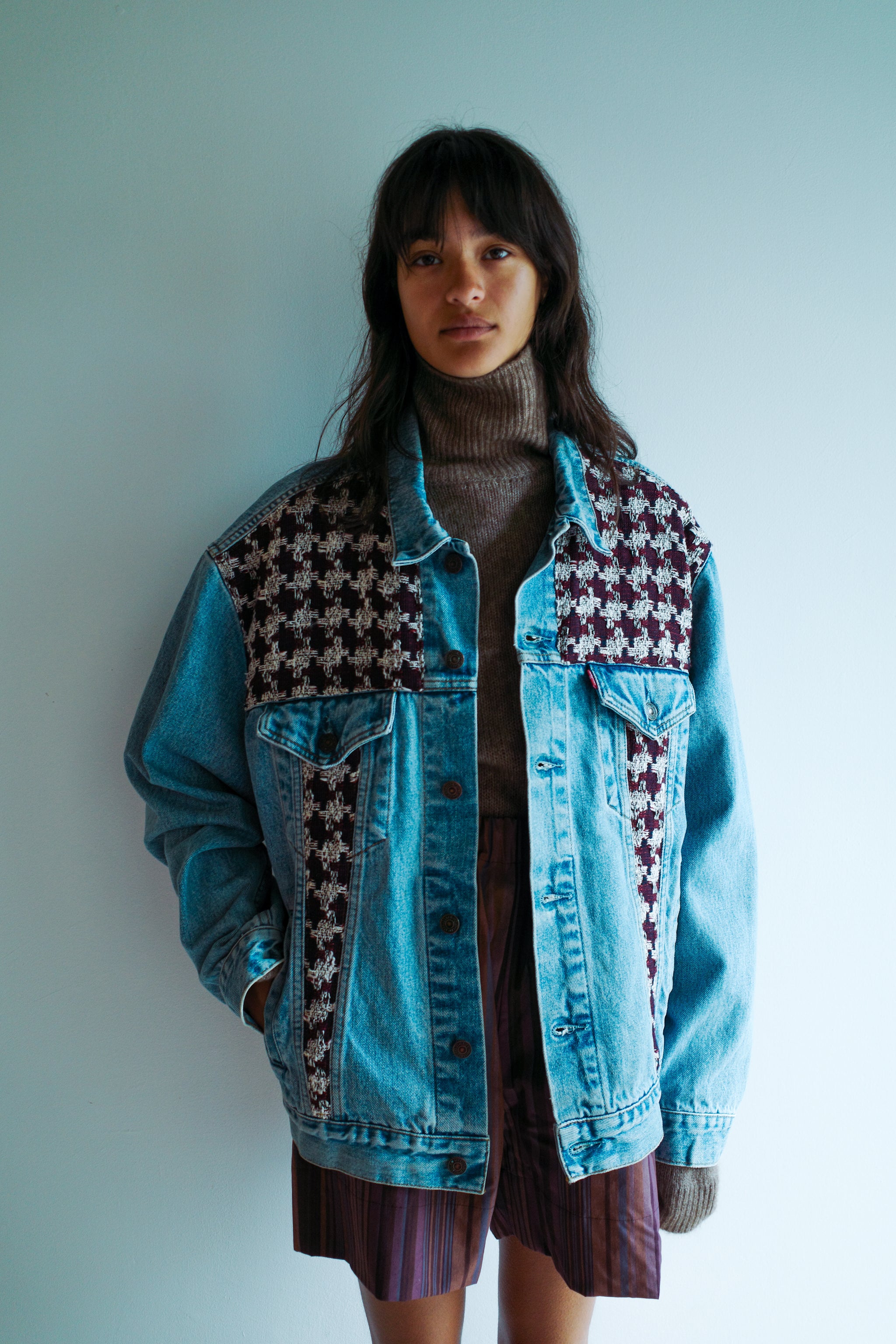 Caro Editions Upcycled Denim Jacket with deadstock Chanel fabric